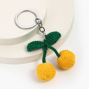 Wholesale hand-woven diy knitted wool cherry pendant keychains